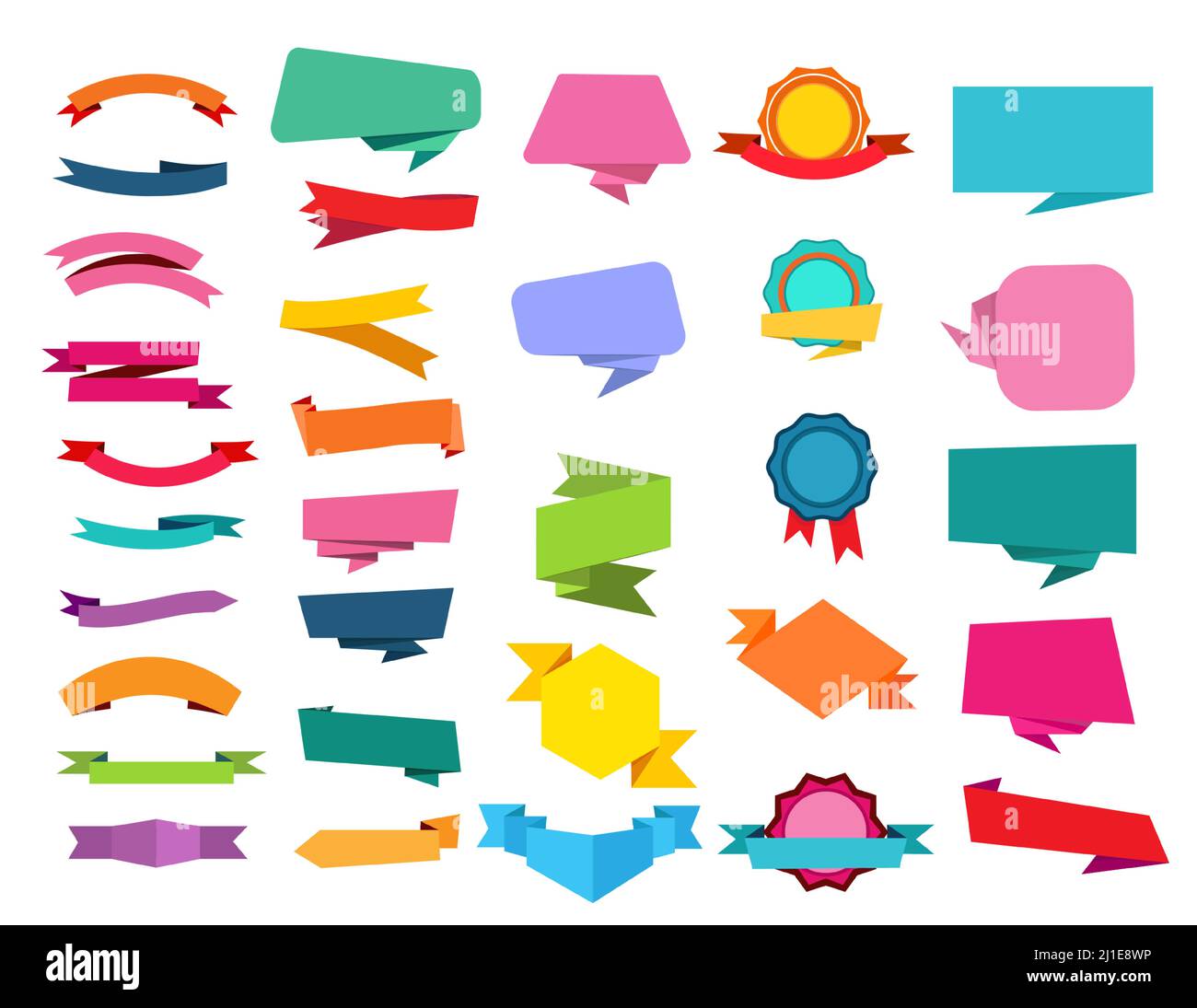Cartoon ribbon set. Speech bubbles, origami, medal, awards. Banners ...