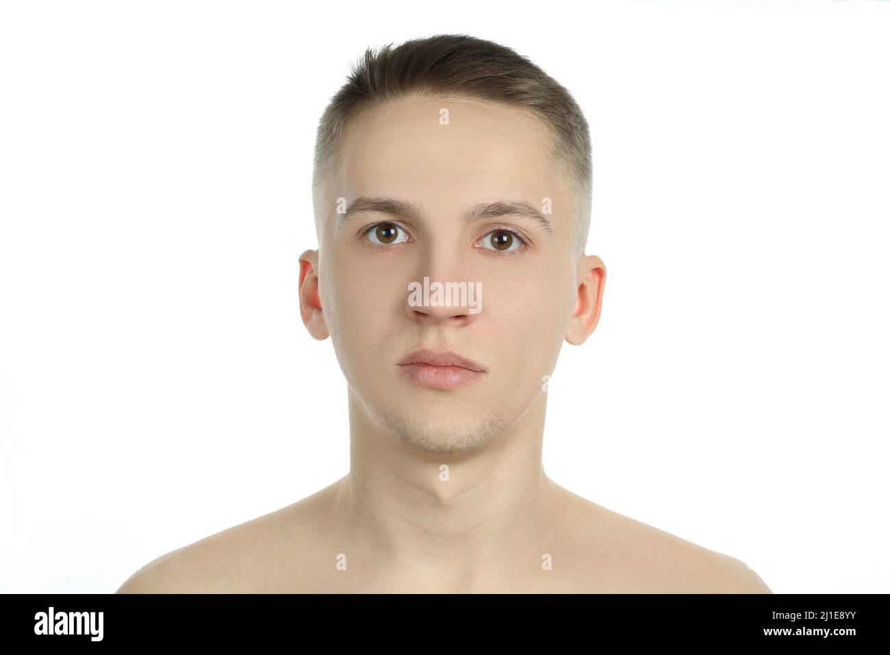 Young man with clear face skin isolated on white background Stock Photo ...