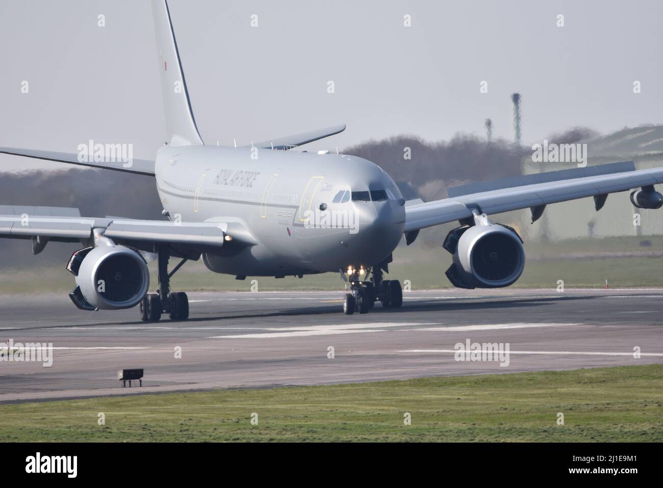 A Royal Air Force military jet on the runway at RAF Brize Norton in ...