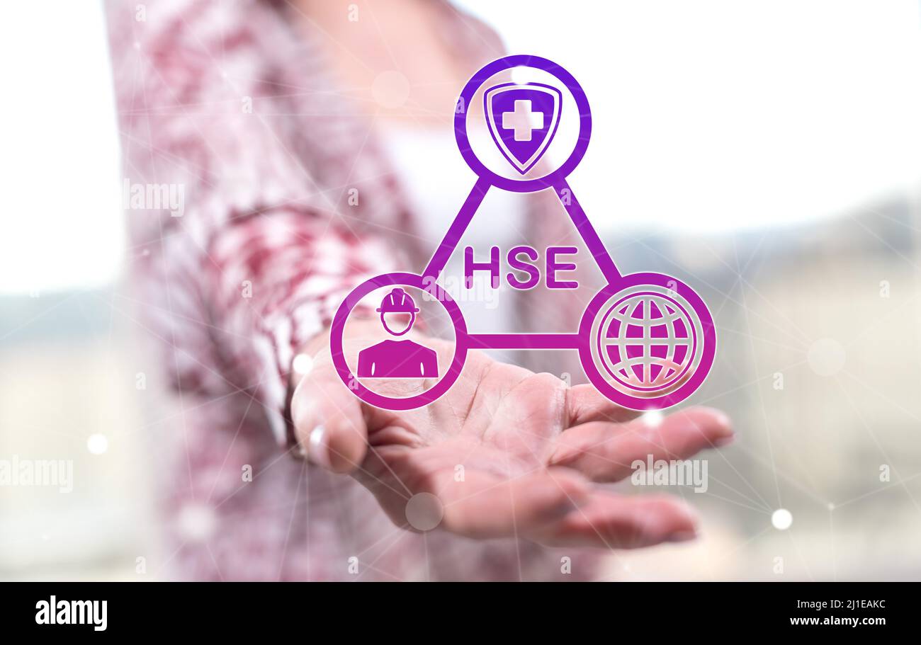 Hse concept above the hand of a woman in background Stock Photo - Alamy