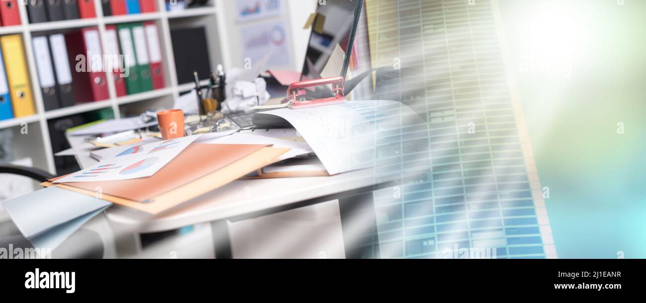 Messy and cluttered office desk; multiple exposure Stock Photo - Alamy