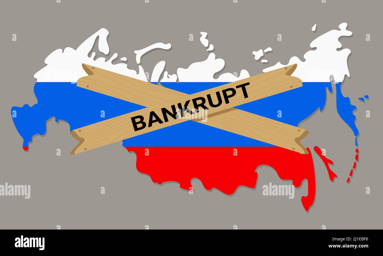 Russia map in colors of national flag. Crossed wooden boards and word ...