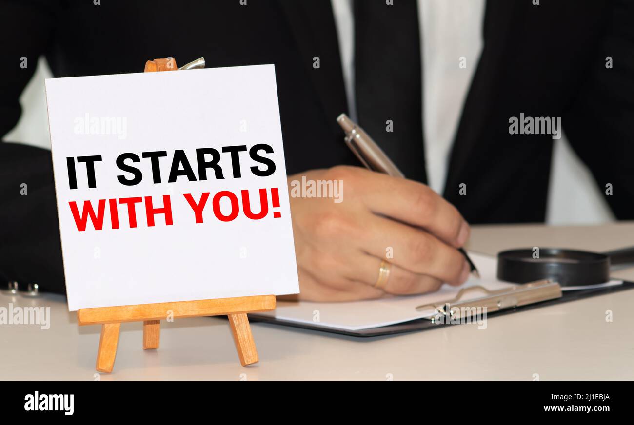 Handwriting text It Starts With You. Concept meaning Motivation for ...