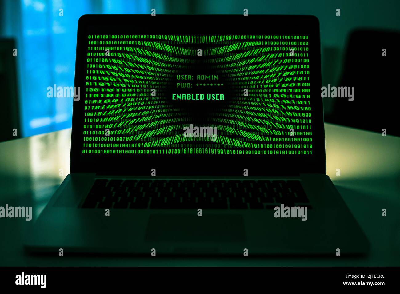 Laptop with green numbers on display. Successful login with credentials ...