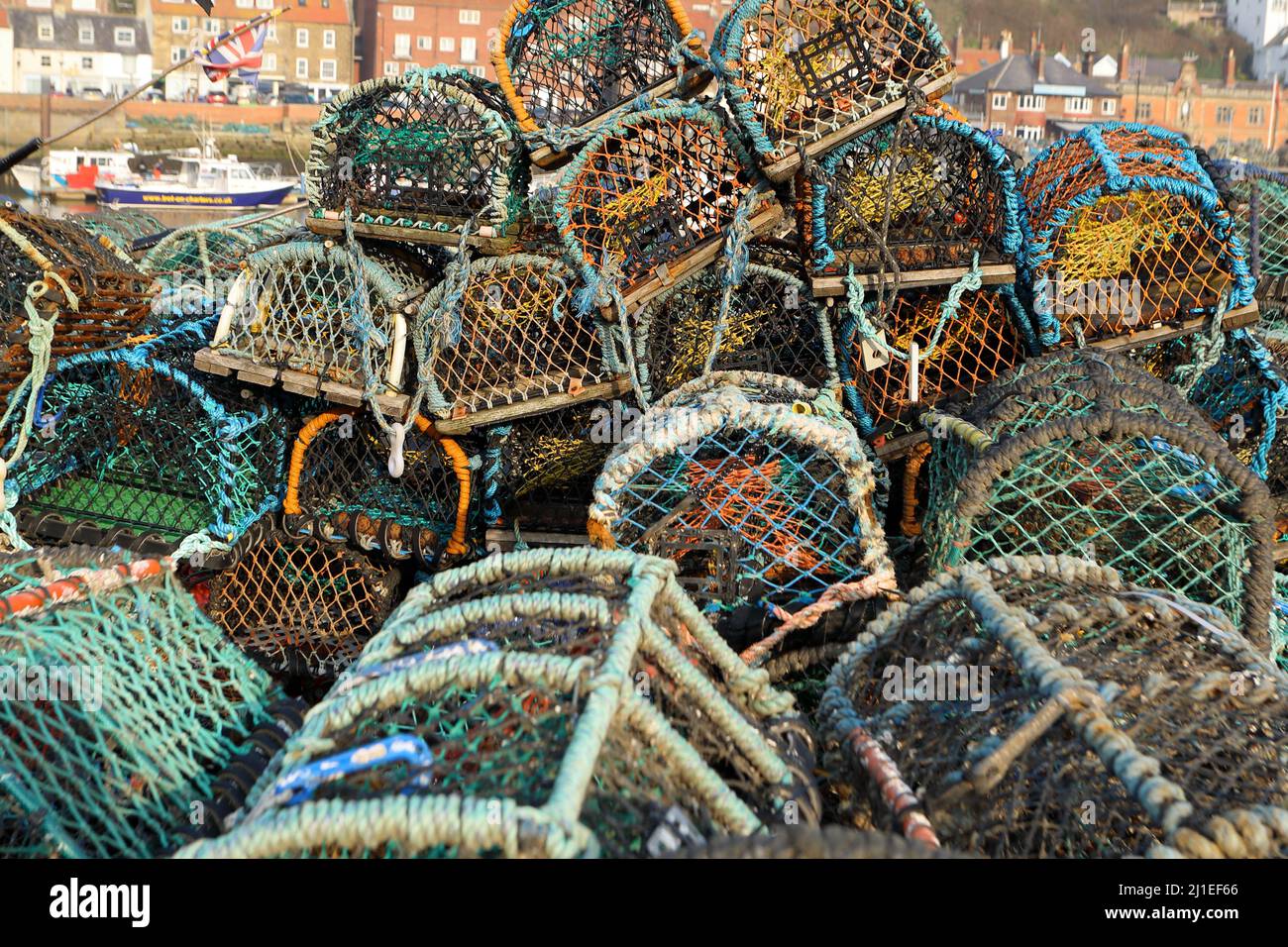 a stack of lobster pot at whitby Stock Photo - Alamy