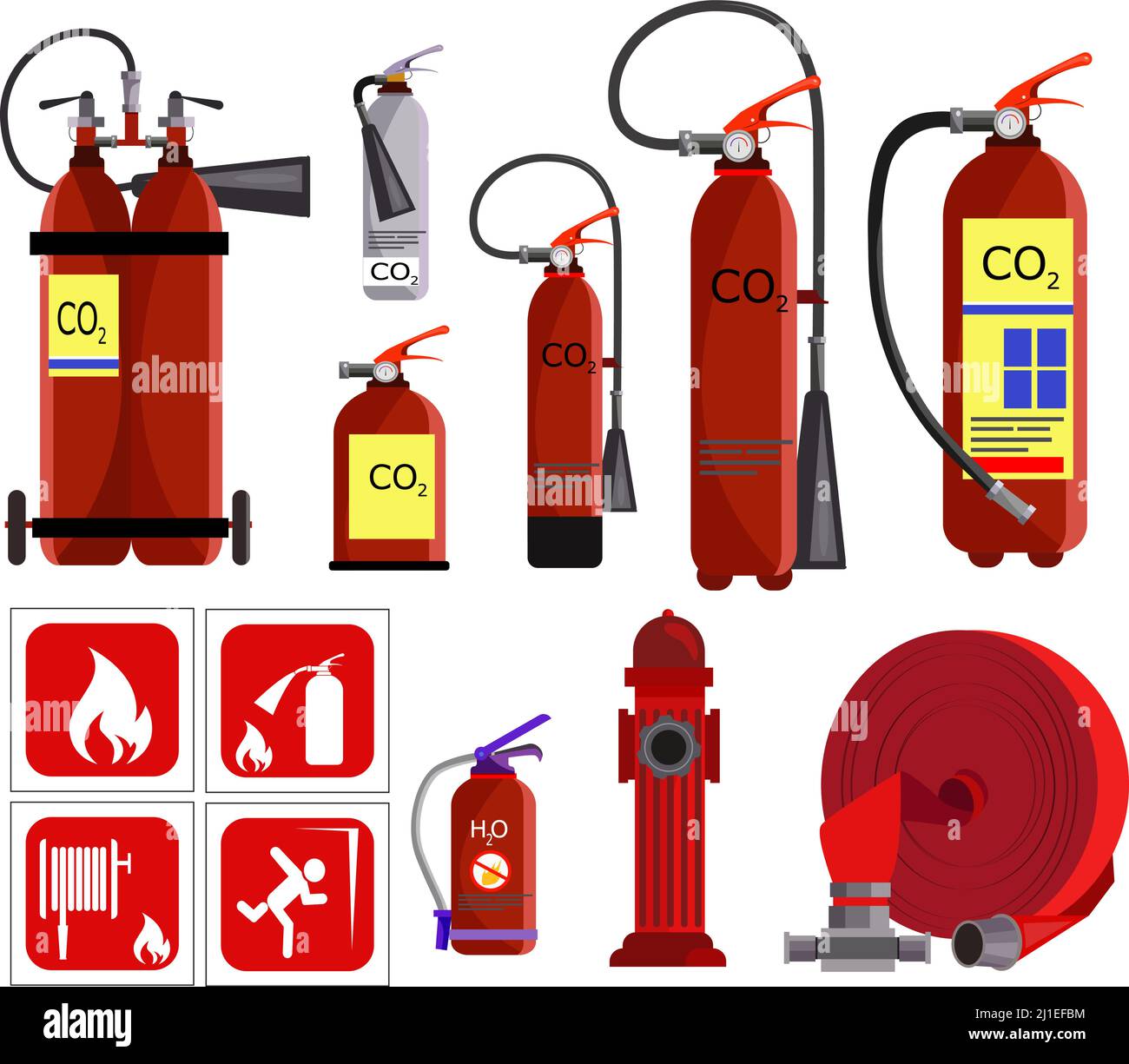 Fire extinguisher icons set. Flat icons on white background. Balloon ...