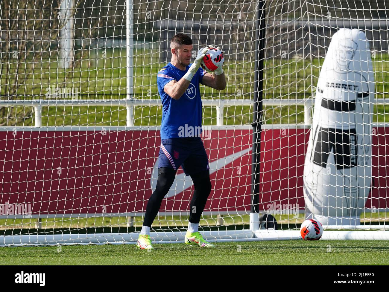 England goalkeeper Fraser Forster during a training session at St ...