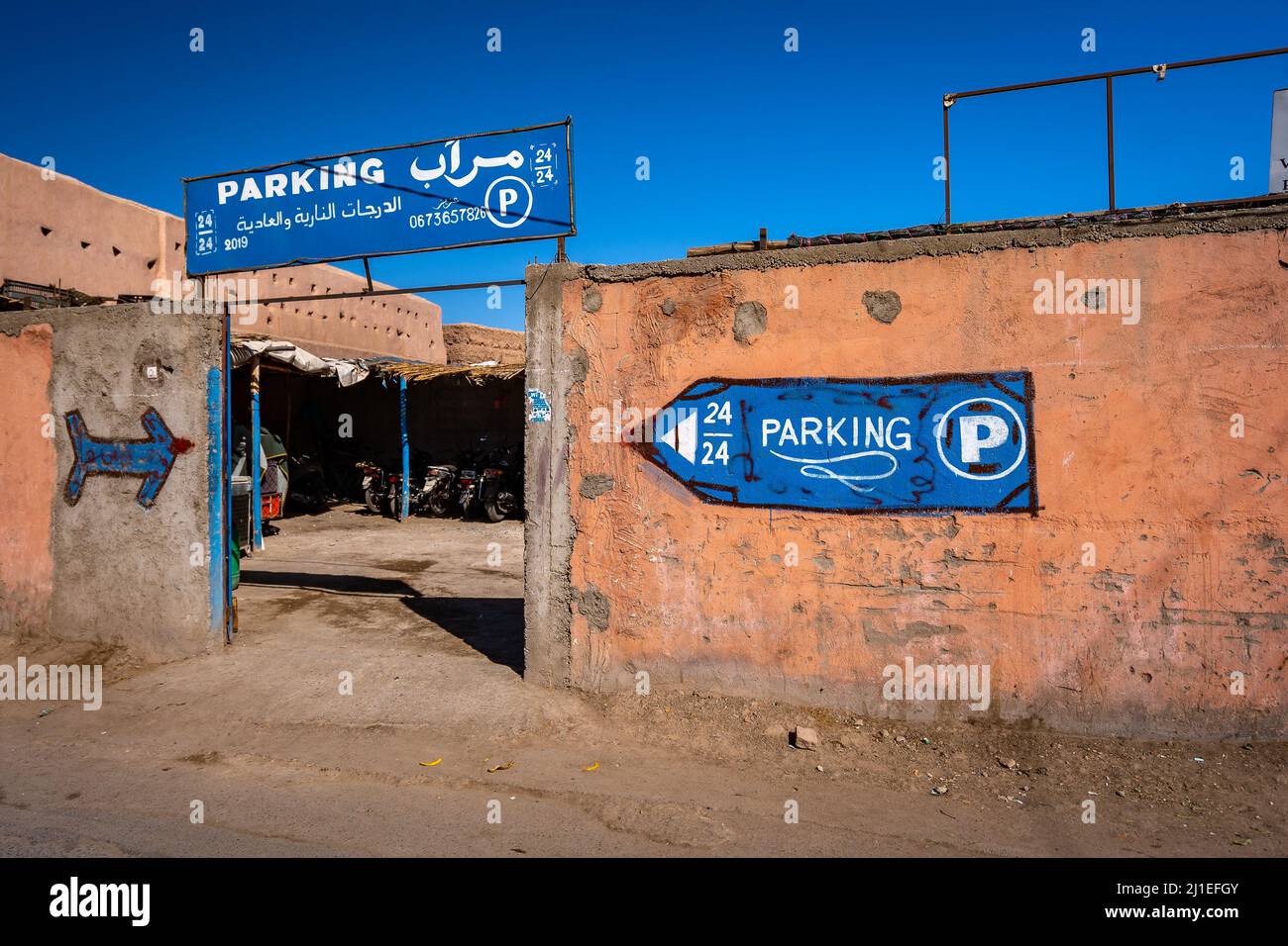 Marrakesh, Morocco - Parking entrance in the old town Stock Photo - Alamy
