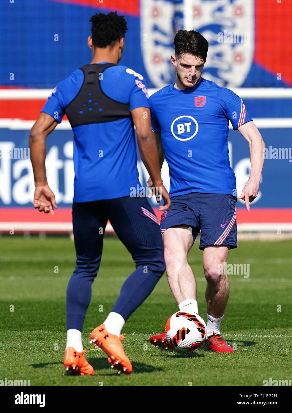 England's Declan Rice (right) during a training session at St George's ...