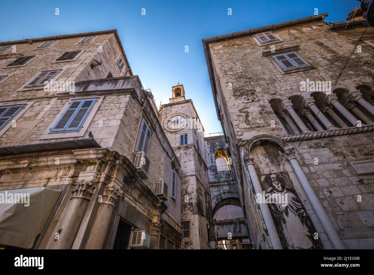 Adjacent buildings at The Iron Gate of Diocletian's Palace in historic ...