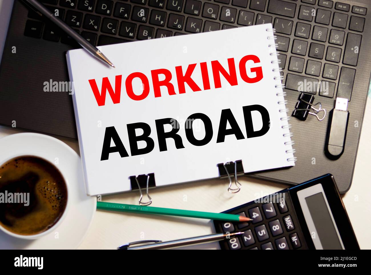 Work Abroad card with bokeh background, business concept Stock Photo ...