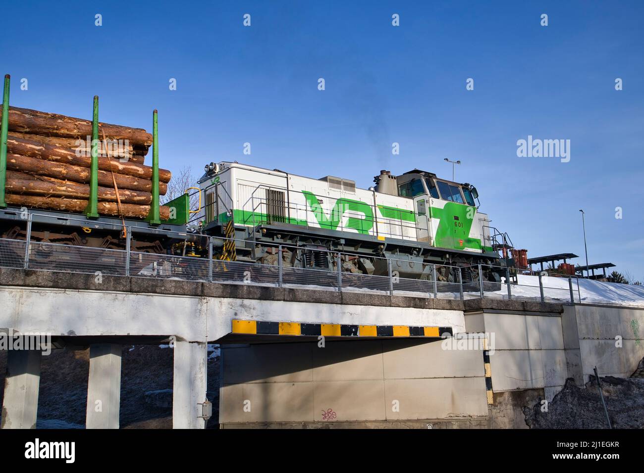 Diesel locomotive with timber box car, Finland Stock Photo - Alamy
