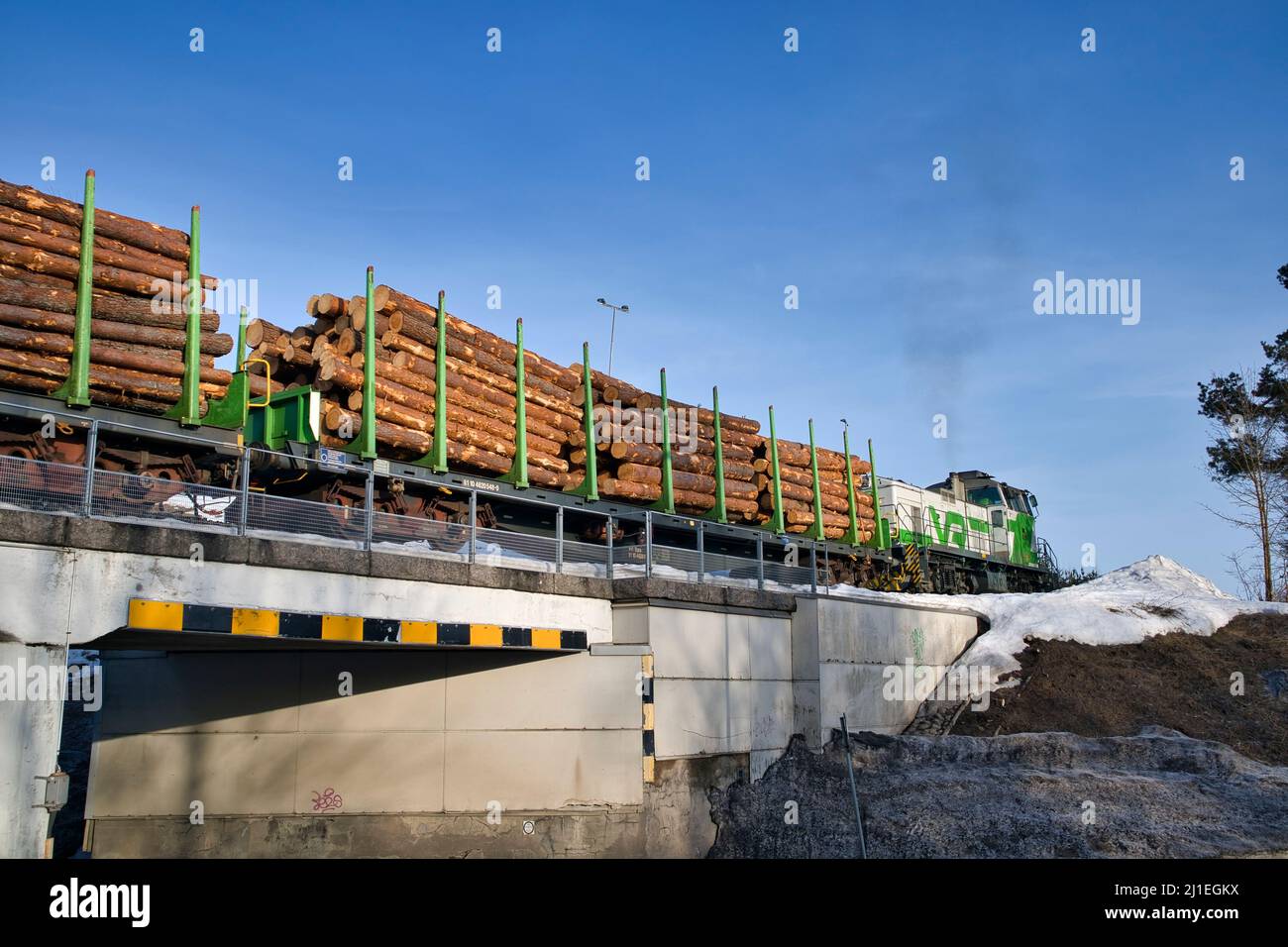 Timber in railroad box cars, Finland Stock Photo - Alamy