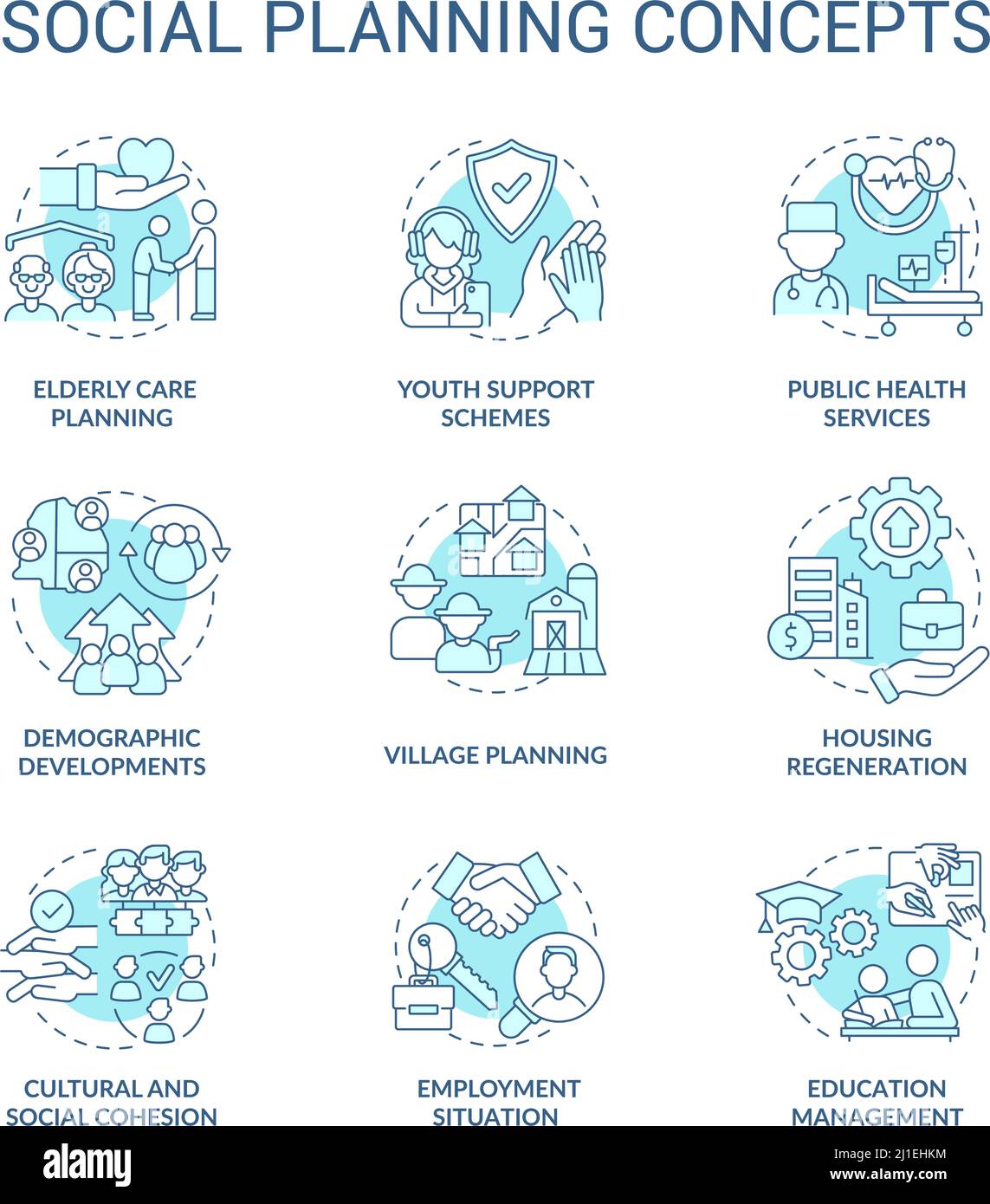 Social Planning Turquoise Concept Icons Set Stock Vector Image And Art