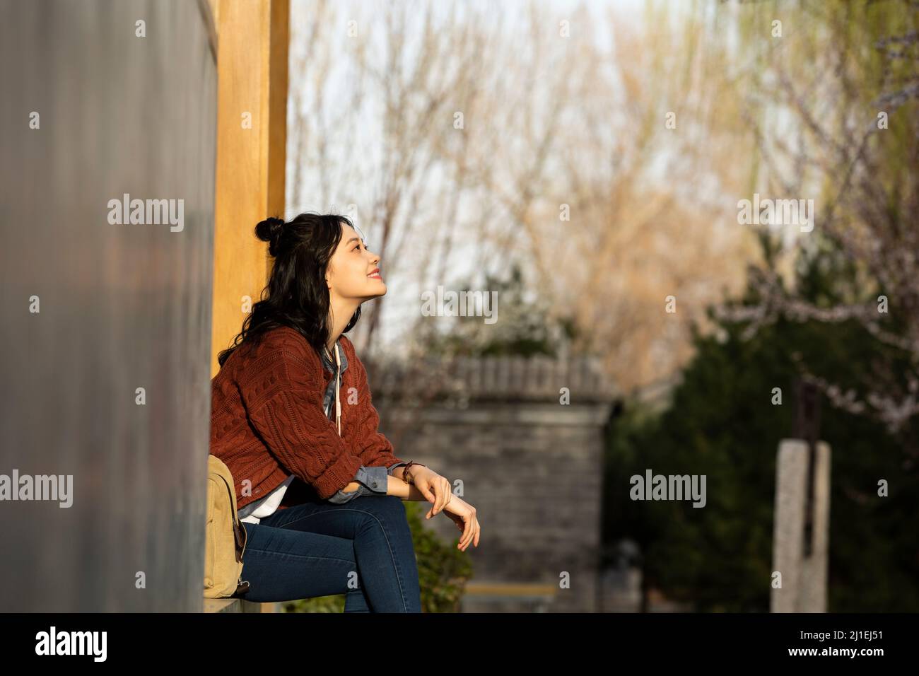 Chinese college student enjoying scenics - stock photo Stock Photo - Alamy