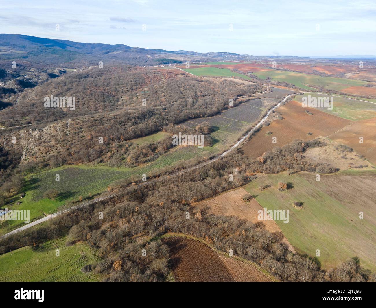 Aerial view of Sakar Mountain near town of Topolovgrad, Haskovo Region ...