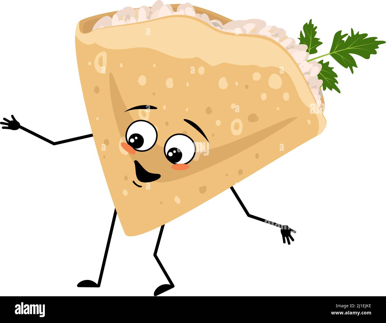 Pancake character with cottage cheese and parsley and joyful emotions ...
