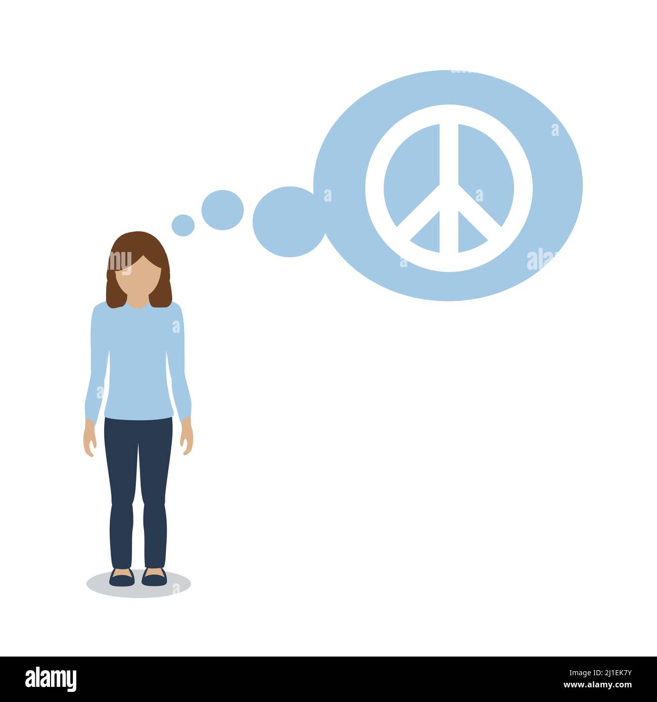 young girl is thinking about peace isolated on white Stock Vector Image ...