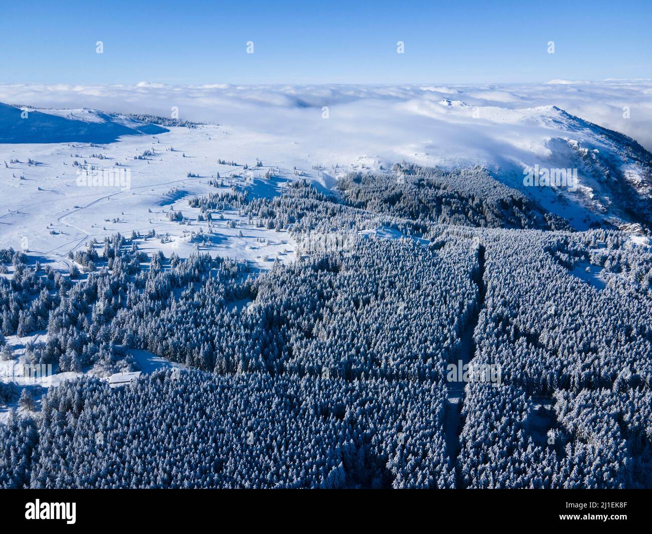 Aerial Winter view of Vitosha Mountain, Sofia City Region, Bulgaria ...