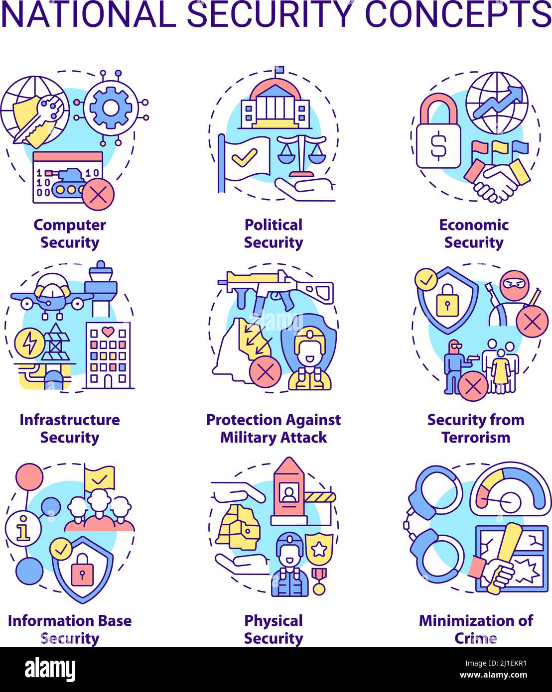 National and international security concept icons set Stock Vector ...