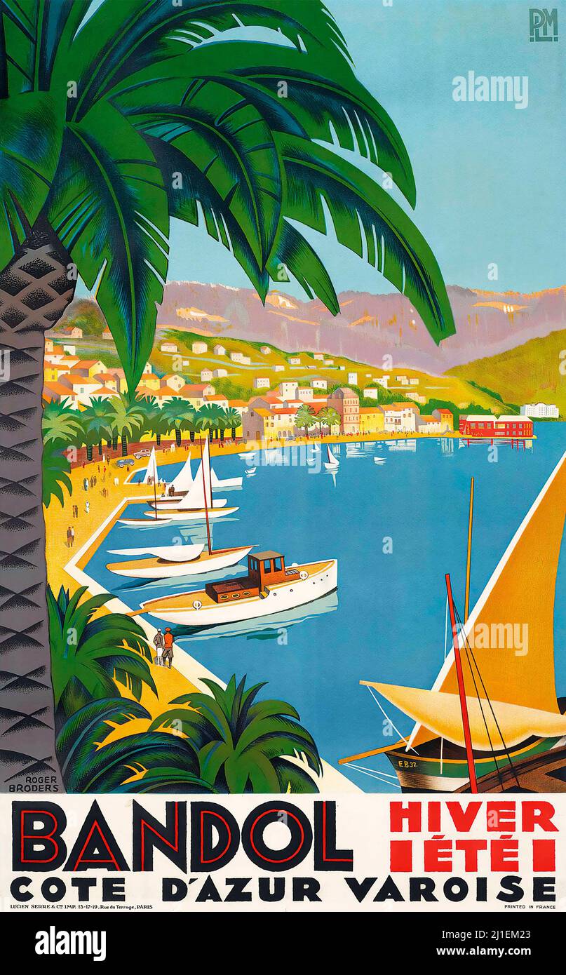 Vintage travel poster - ROGER BRODERS, (1883-1953) BANDOL, French ...