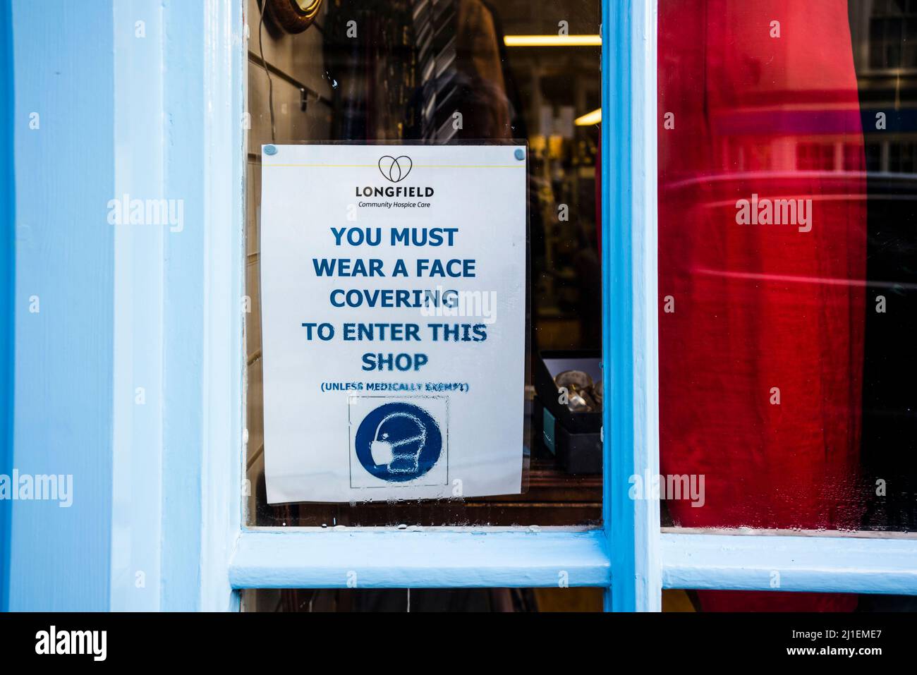 Notice on shop window asking to wear mask when entering, Tetbury ...