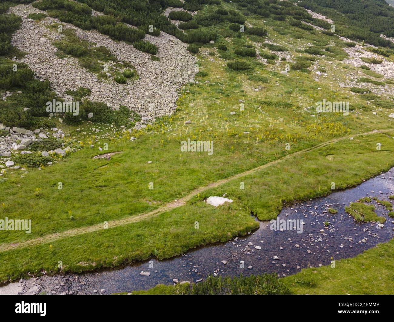 Amazing Aerial view of Banderitsa River at Pirin Mountain, Bulgaria ...