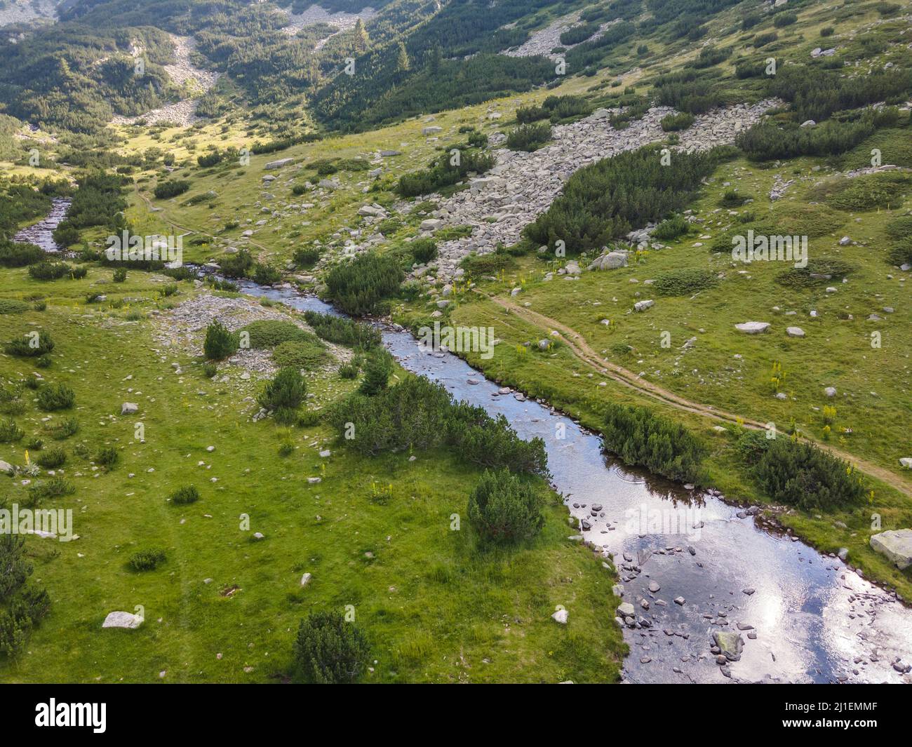 Amazing Aerial view of Banderitsa River at Pirin Mountain, Bulgaria ...