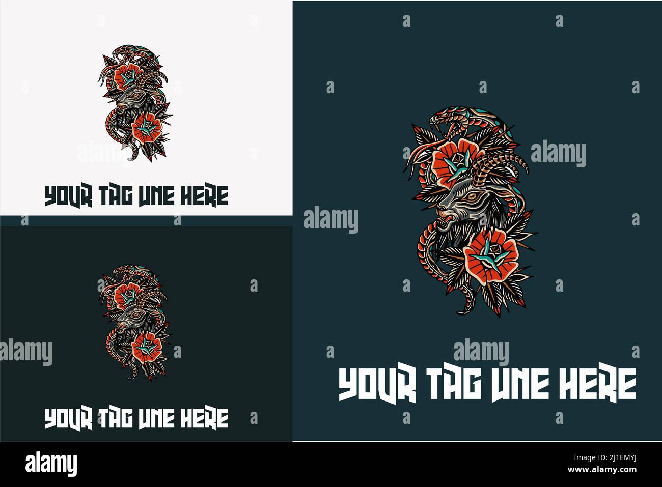 tattoo design of snake and goat vector illustration Stock Photo - Alamy