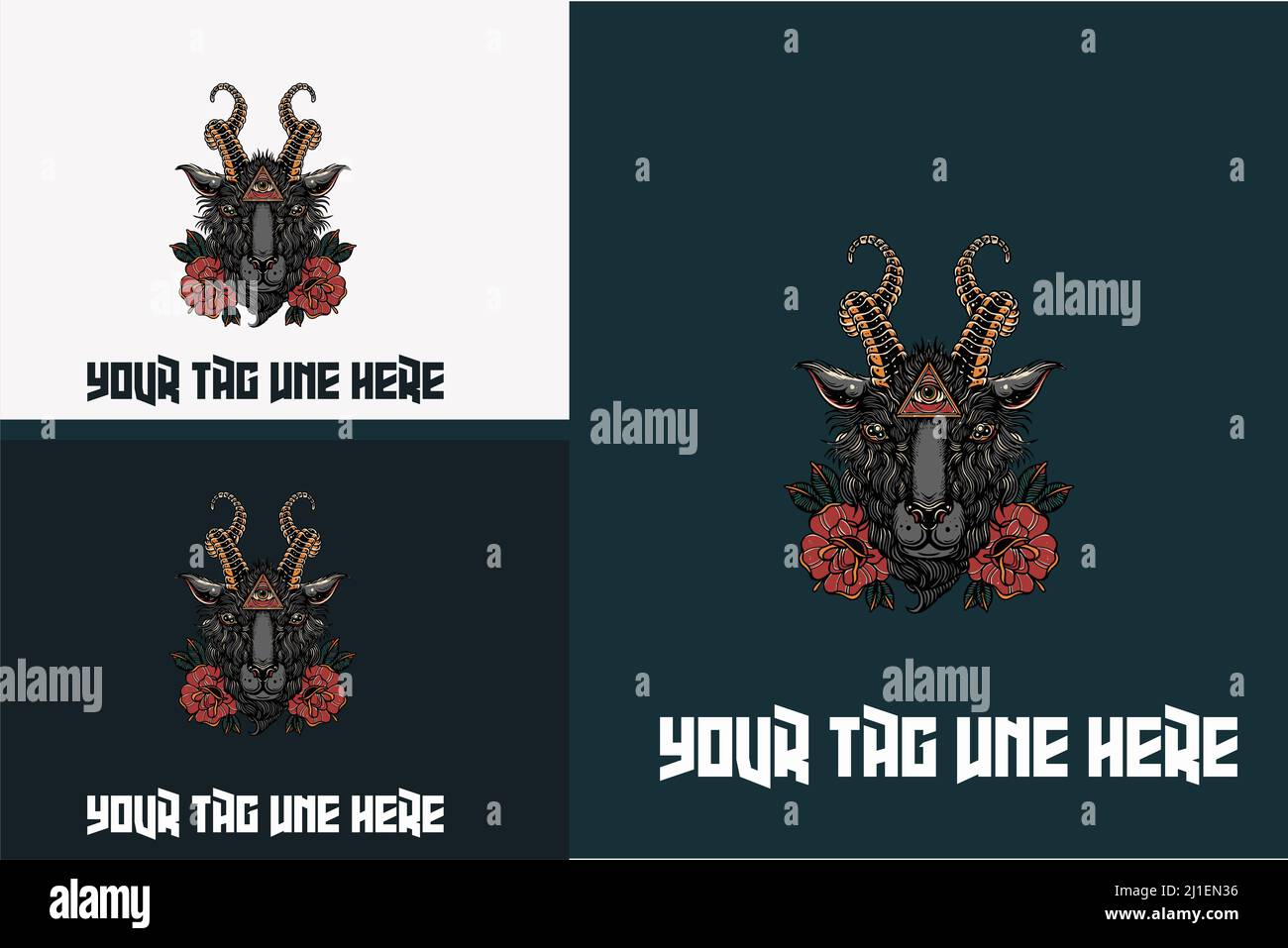 artwork design of head goat with red rose flower vector Stock Photo - Alamy