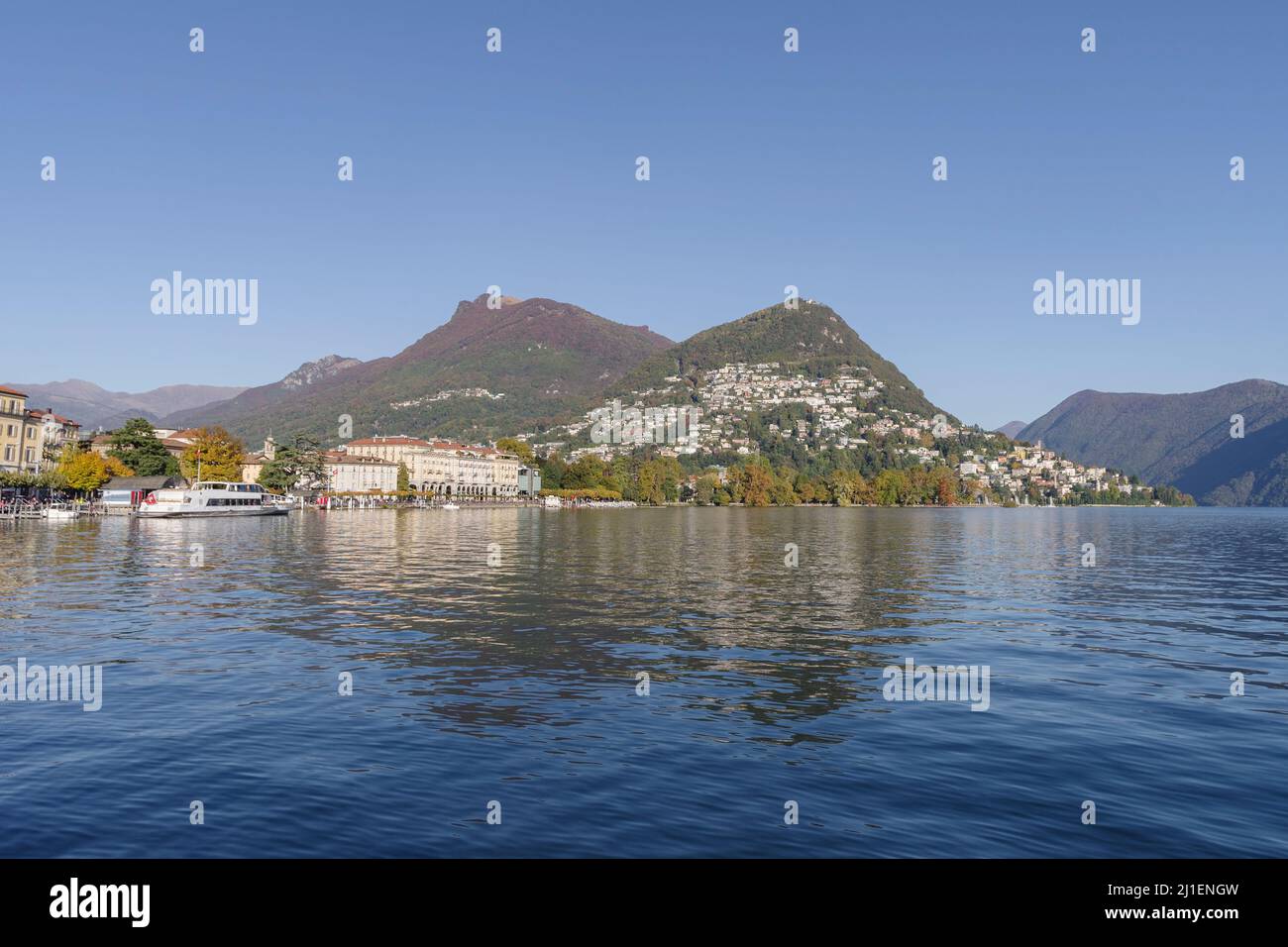 Lugano city on Lake Lugano in the Swiss canton of Ticino, view from ...