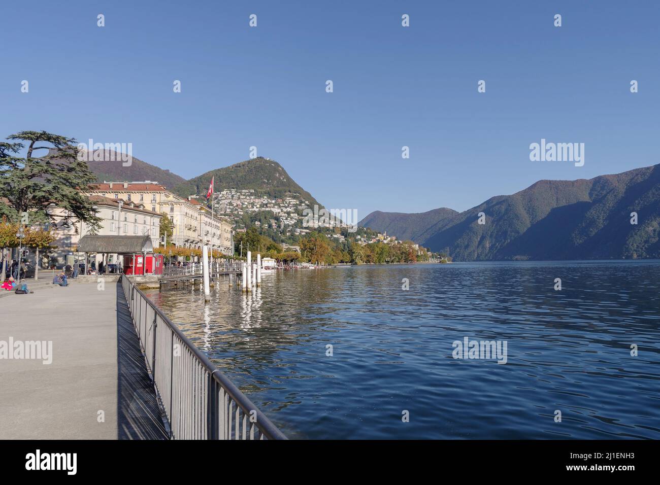 Lugano city on Lake Lugano in the Swiss canton of Ticino, view from ...