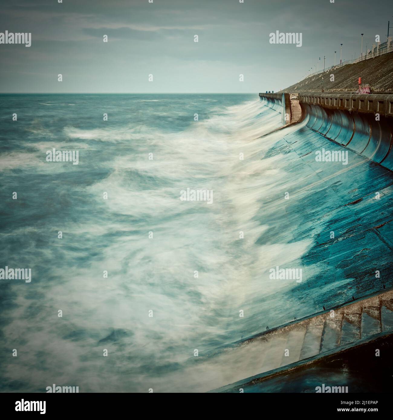 Wild sea breaking against seawall at Blackpool Stock Photo - Alamy