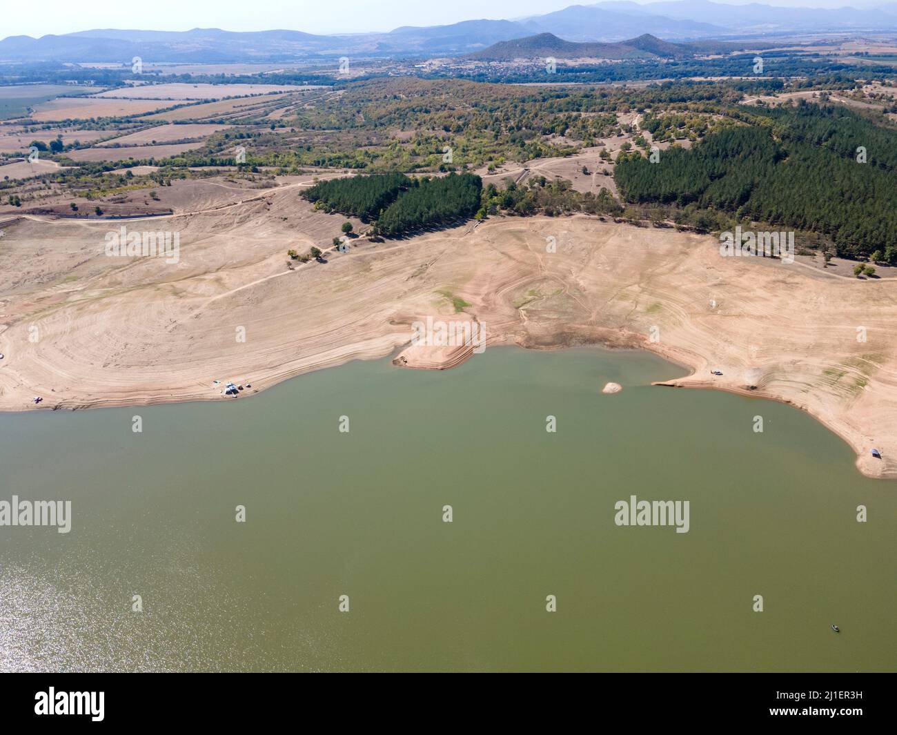 Aerial view of Domlyan Reservoir, Sredna Gora Mountain, Plovdiv Region ...