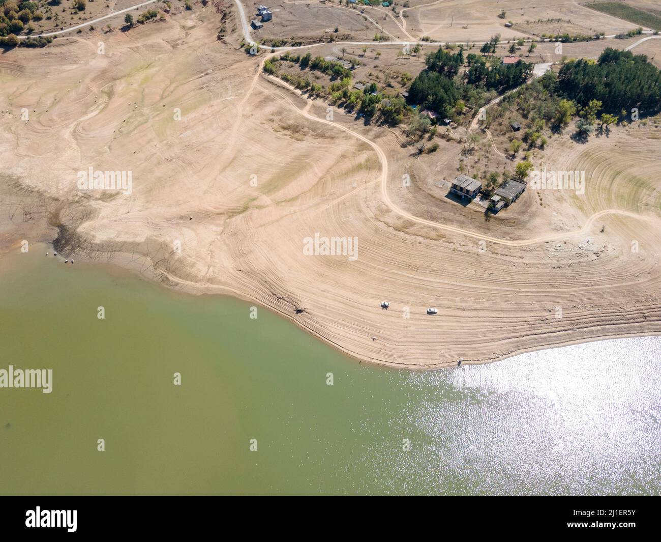 Aerial view of Domlyan Reservoir, Sredna Gora Mountain, Plovdiv Region ...