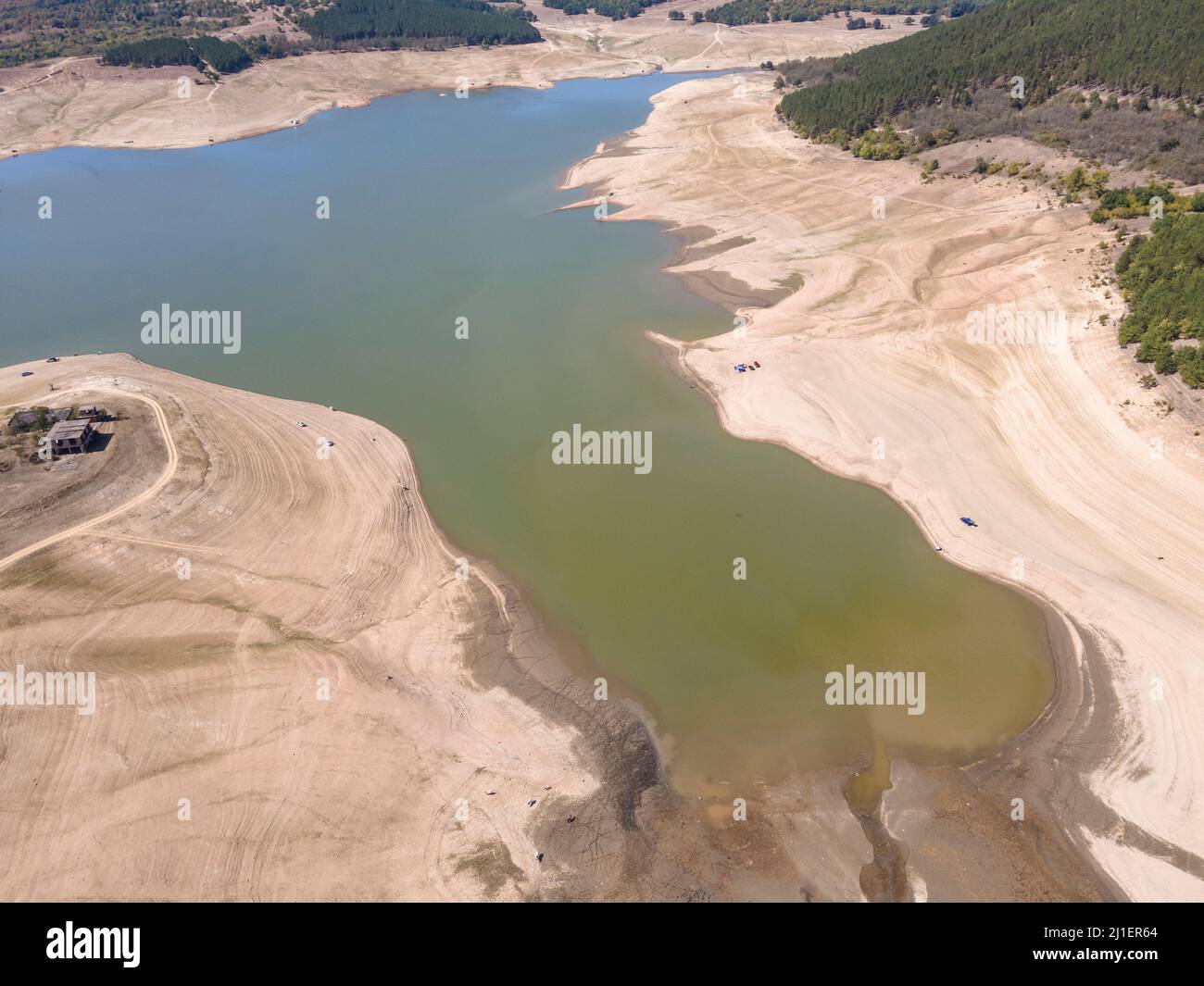Aerial view of Domlyan Reservoir, Sredna Gora Mountain, Plovdiv Region ...