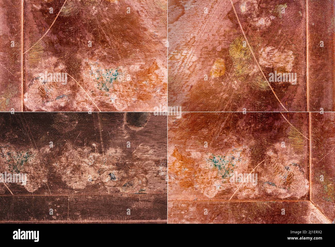 Collection of images with scratched dirty dusty copper plate texture ...