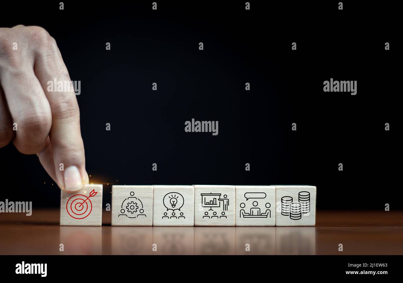 Goal board results printed on wooden cube blocks on ideas and funds ...