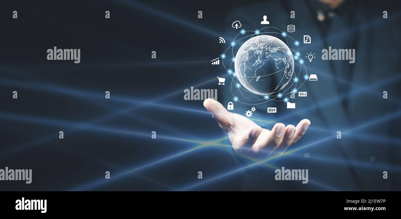 Businessmen use Internet connection technology and digital marketing ...