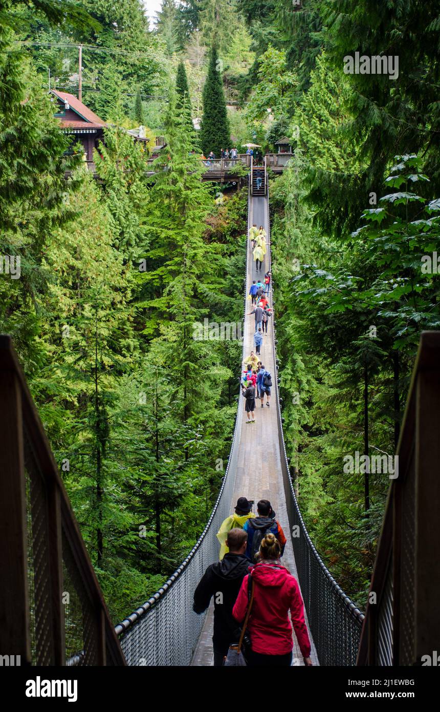 Capilano suspension bridge on a crowded day in Vancouver, BC, Canada ...