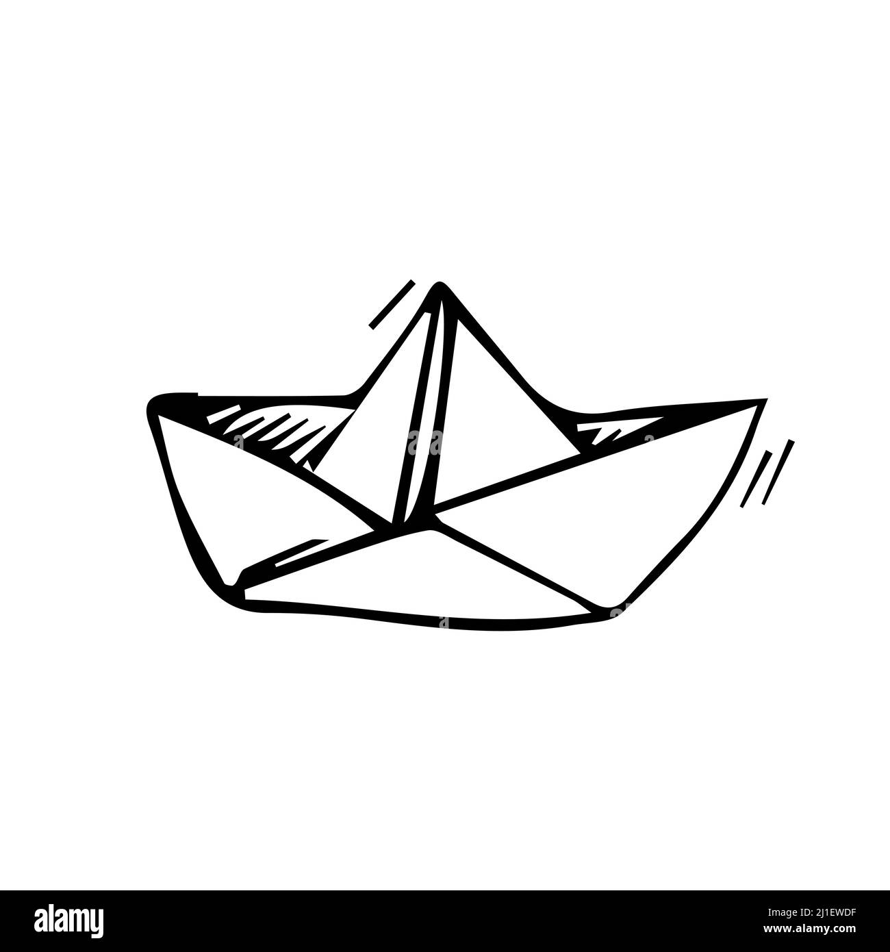 Ship origami vector illustration on white background. Doodle style ...