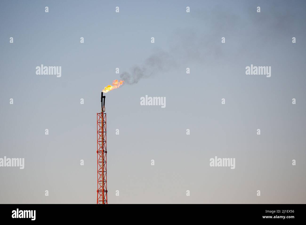 A burning flare seen at an oil extraction area located in Lakie, Lubusz ...