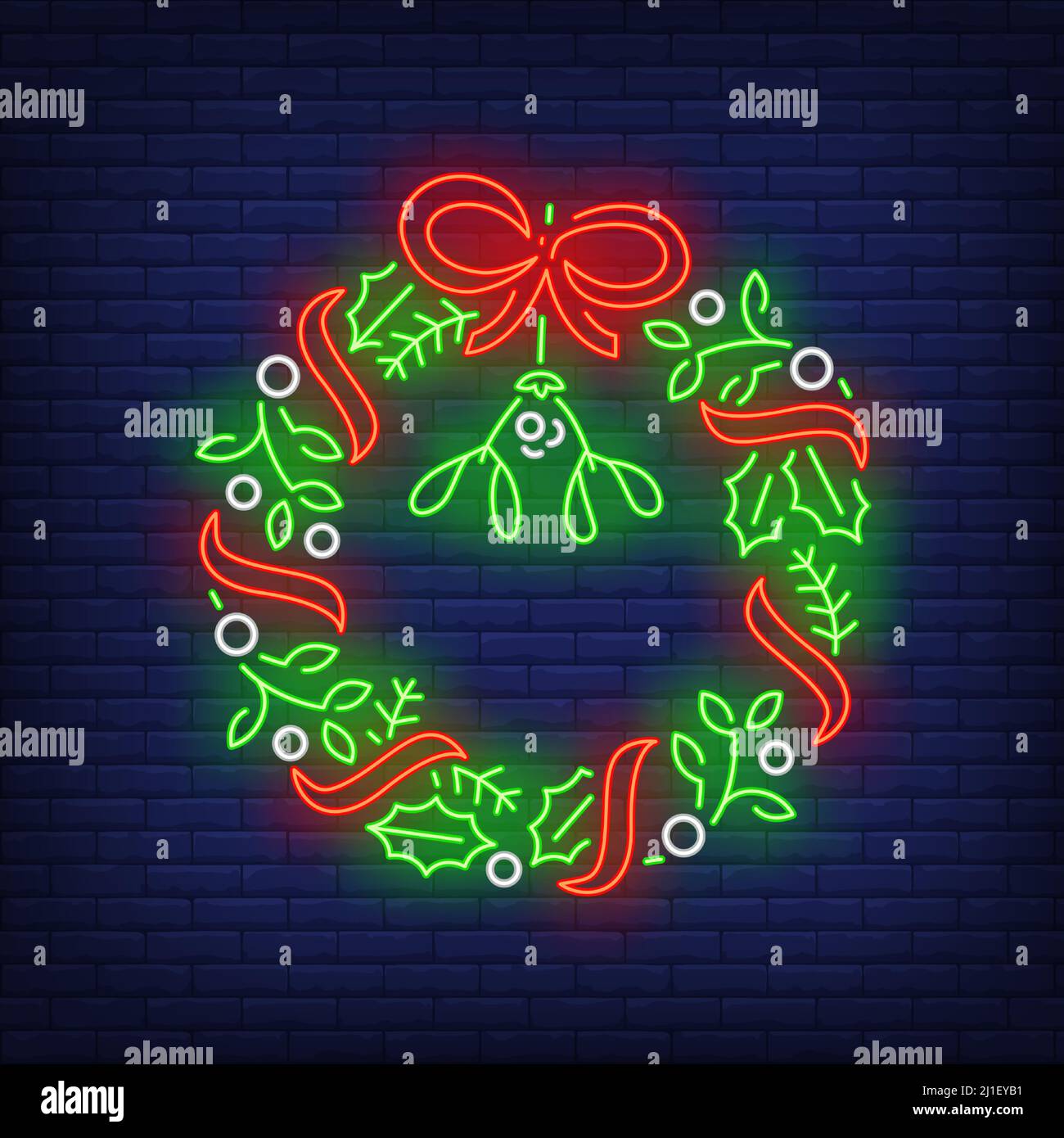 Christmas wreath neon sign. Christmas, tree, New Year. Night bright ...