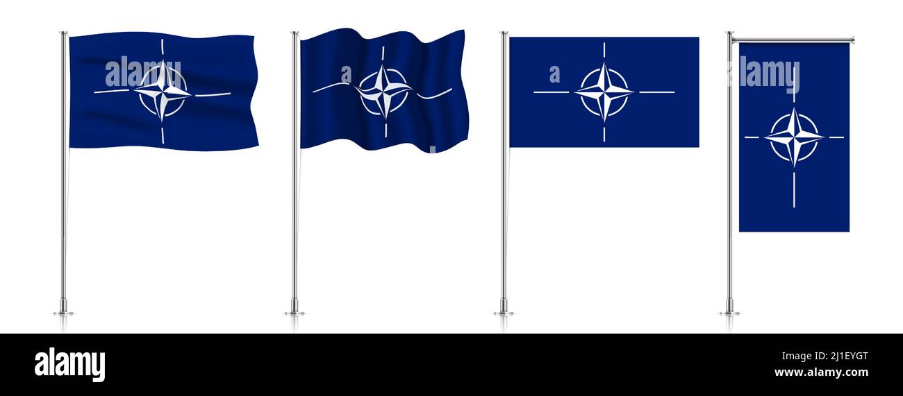 Vector set of NATO flags on a metallic pole, isolated on a white ...