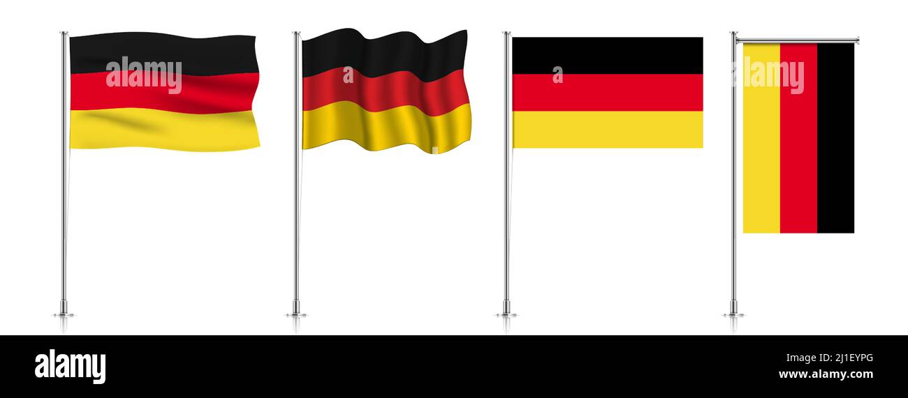 Vector set of Germany flags on a metallic pole, isolated on a white ...