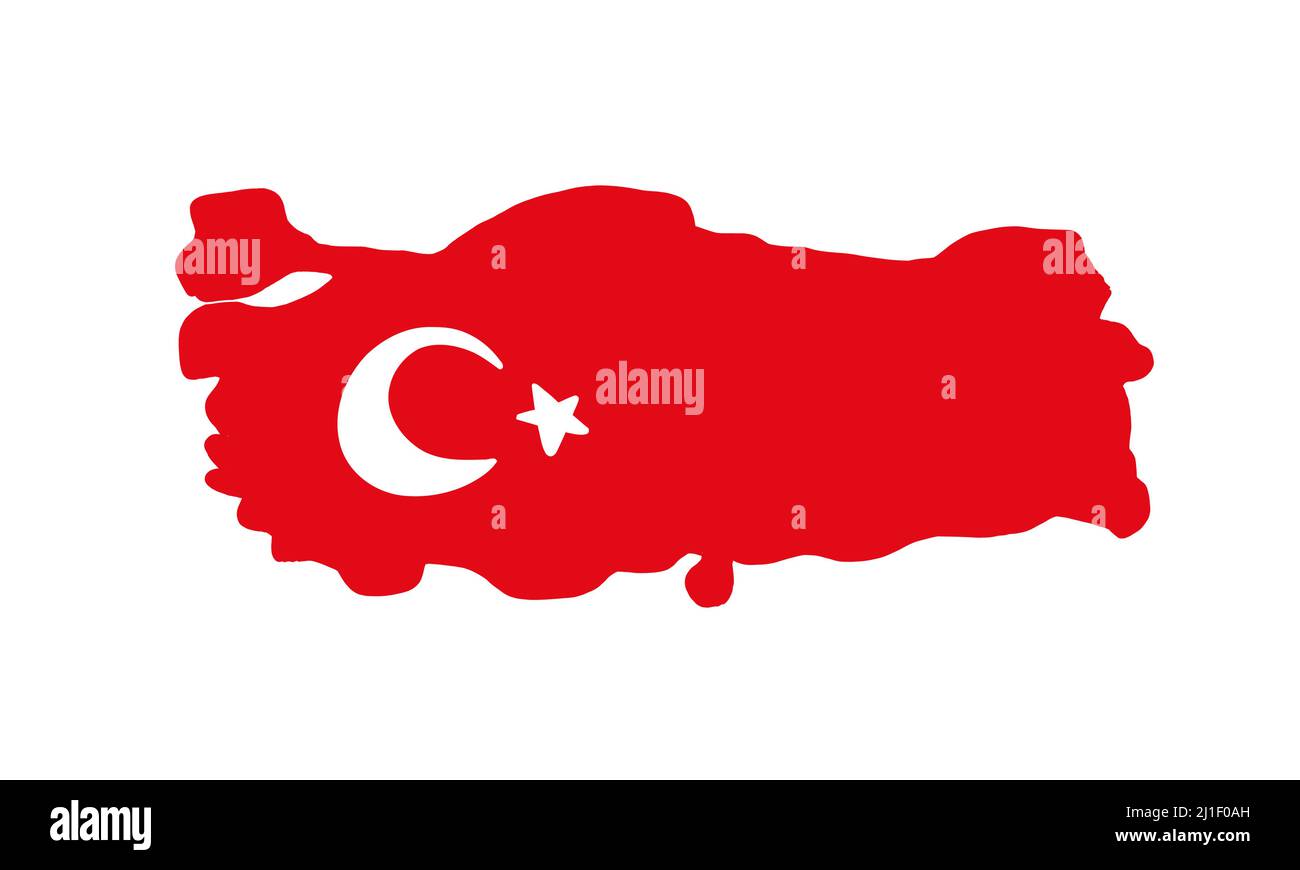 Turkey map with national flag colors. Cute simple hand-drawn map Stock ...