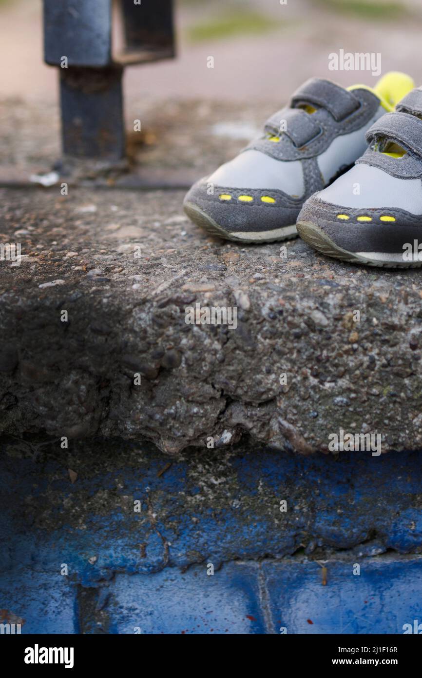 Kids snickers on a destroyed concrete-civilian casualties concept Stock ...