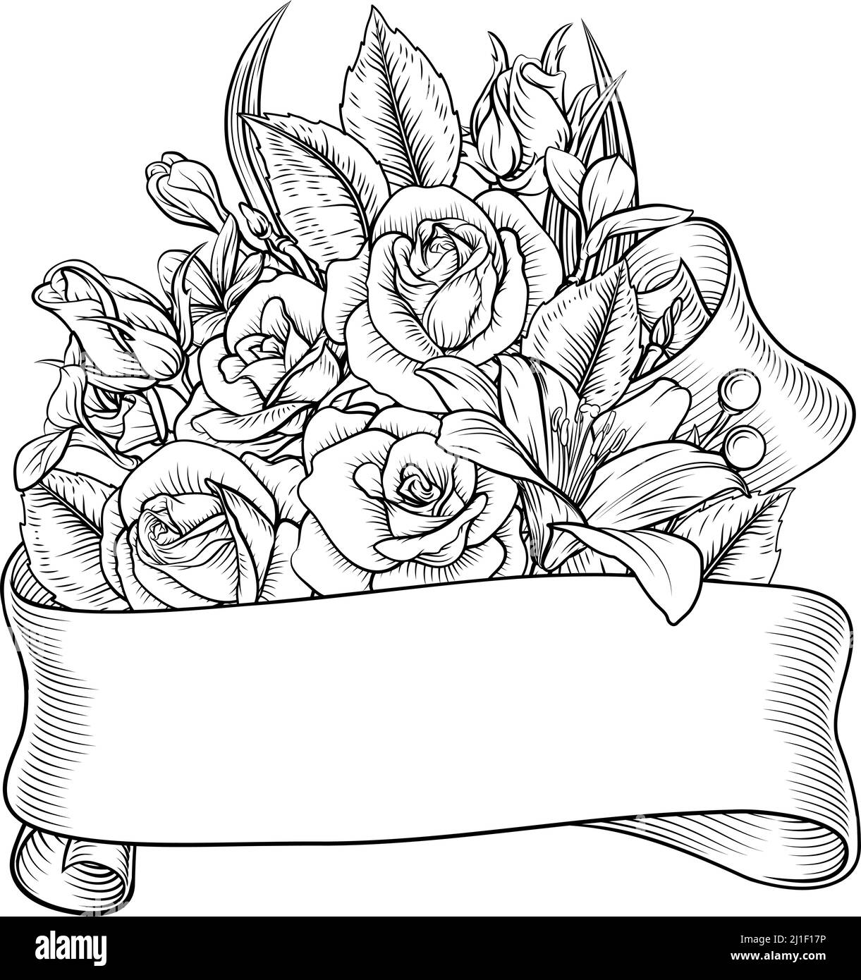 Scroll Drawing With Roses