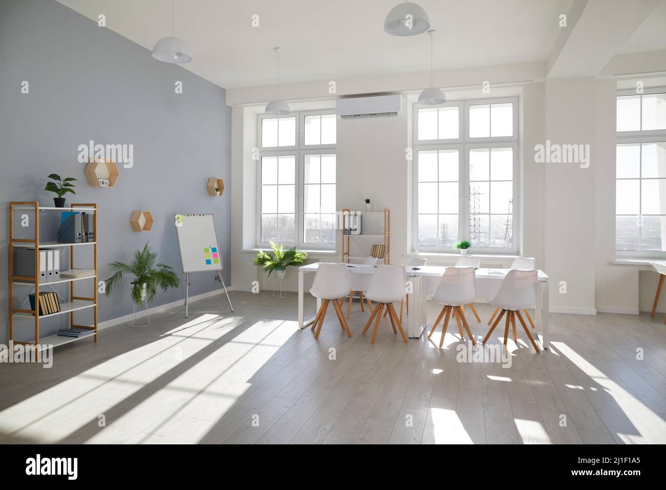 Rental meeting room, lcozy ight modern office space interior. No people ...