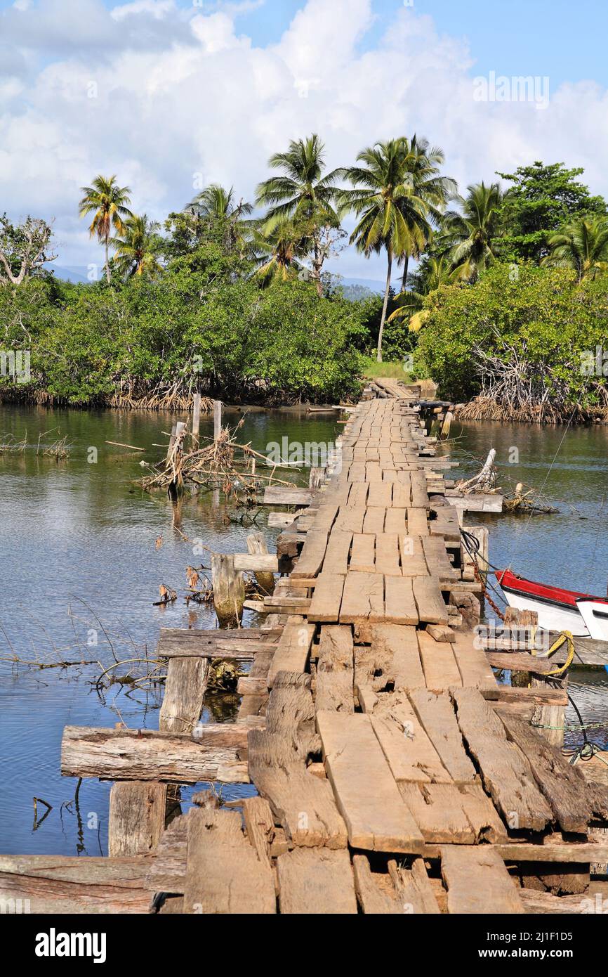 Baracoa, Cuba. Rio Miel wooden bridge, part of Alejandro de Humboldt ...